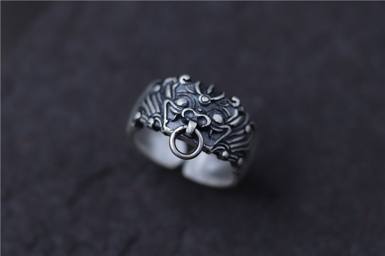 Sterling Silver Amulet Ringguardian Totem Ringadjustable | Etsy