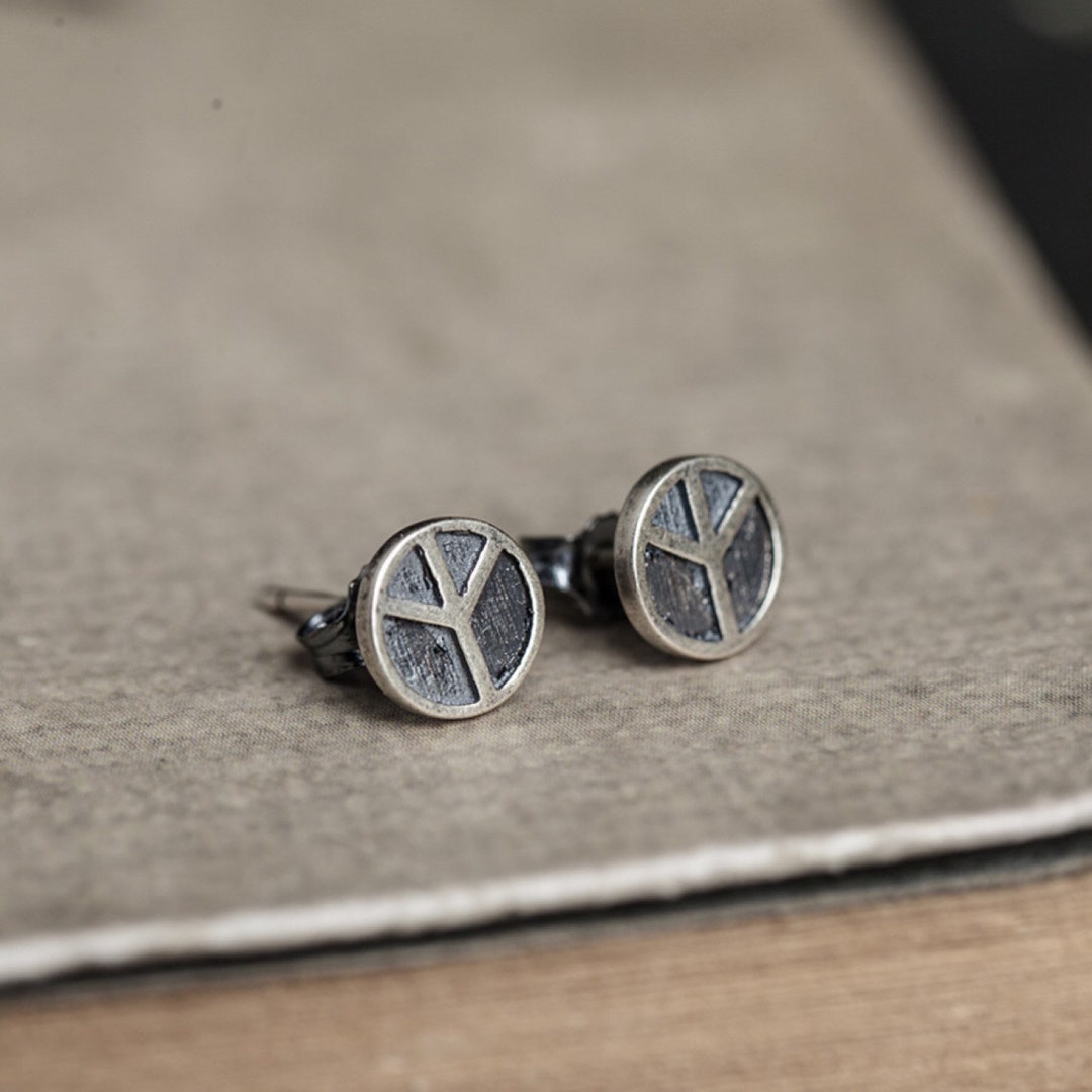 Sterling Silver Peace Sign Stud Earrings silver Tiny Earrings - Etsy