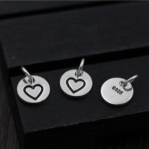 8MM Sterling Silver Heart Round Tag Disc Charm Pendant,necklaces ...