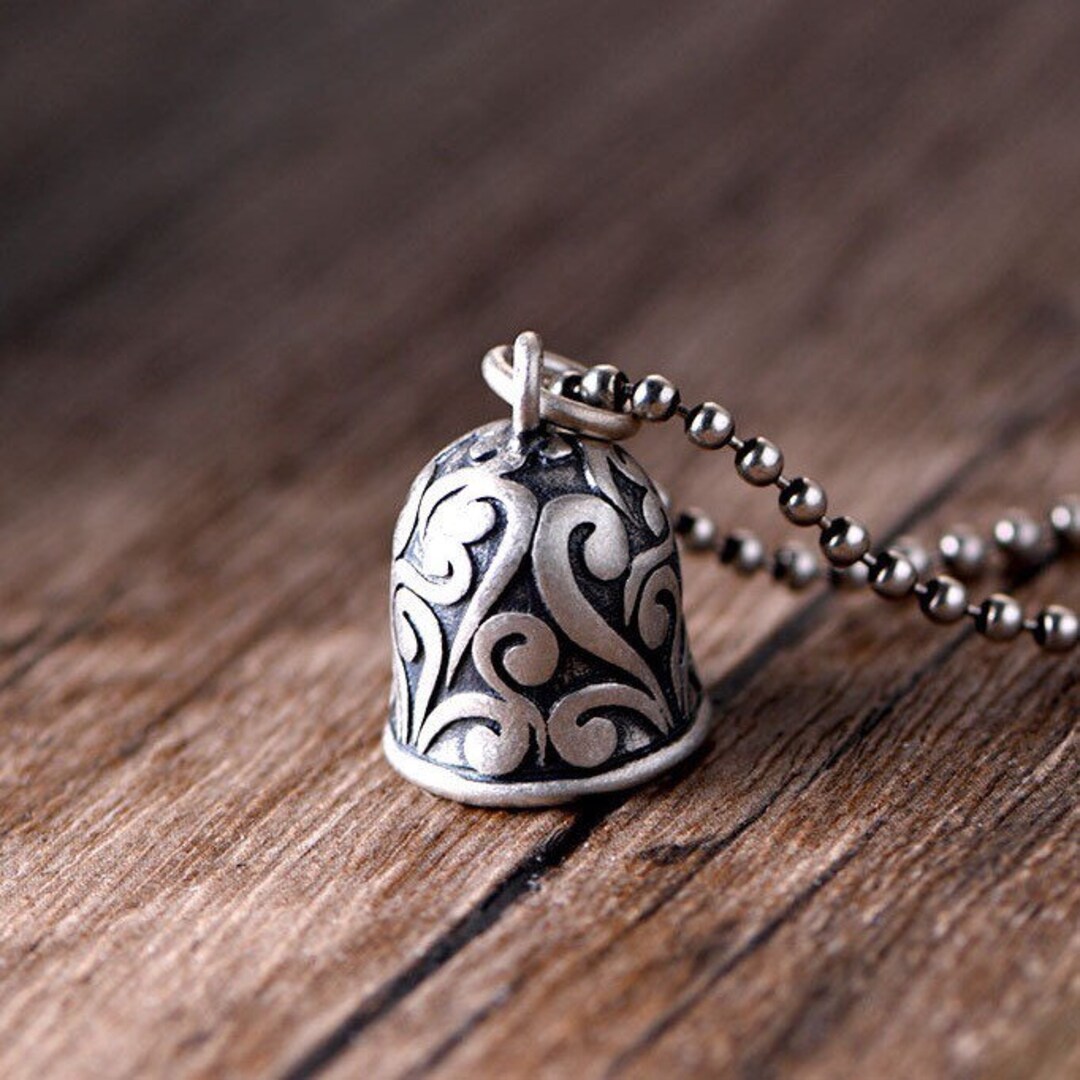 Sterling Silver Carved Flower Bell Pendant,bell Charm,vintage Pendant ...