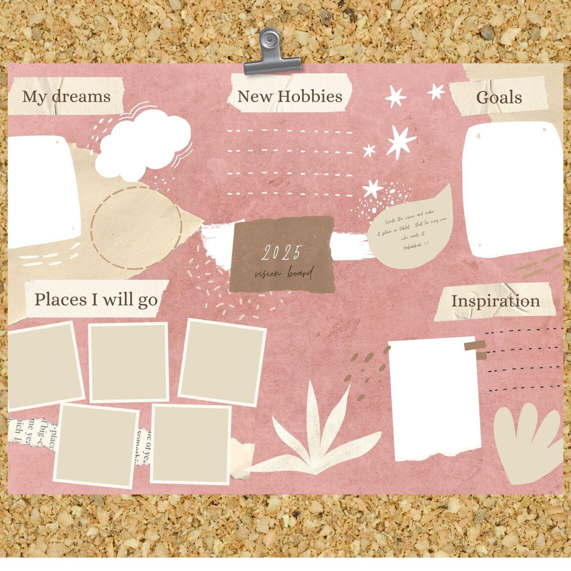 2025 Vision Board Template, Printable Vision Board, Habakkuk 2 Bible ...