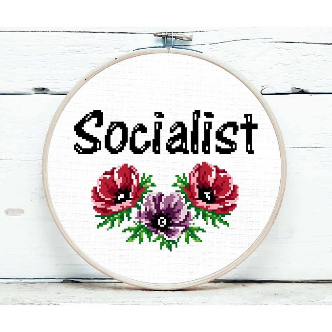 Socialist Cross Stitch PATTERN, Floral Wreath, Progressive Cross Stitch ...