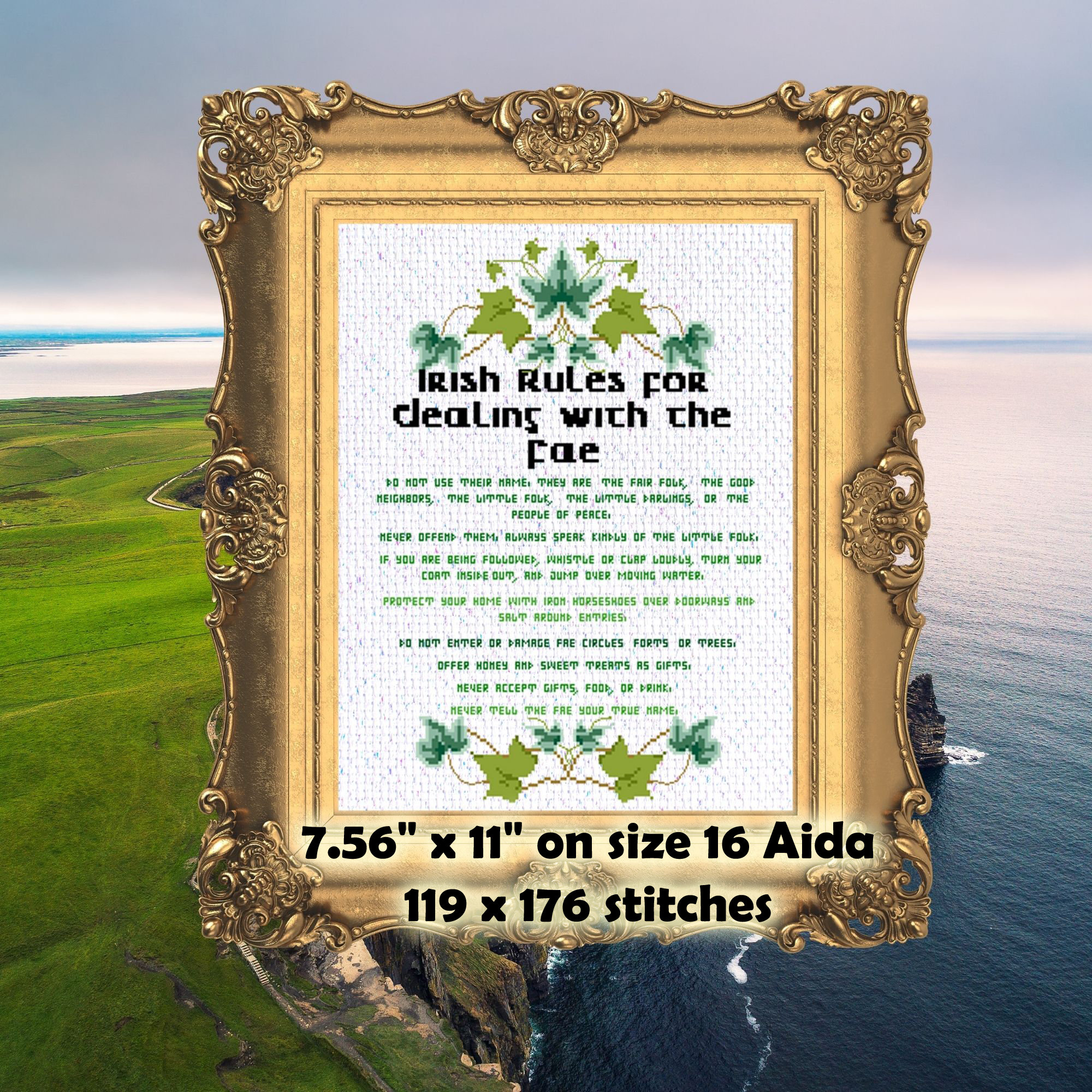 Irish Cross Stitch Pattern Pdf, Rules for Dealing With the Fae, Green ...