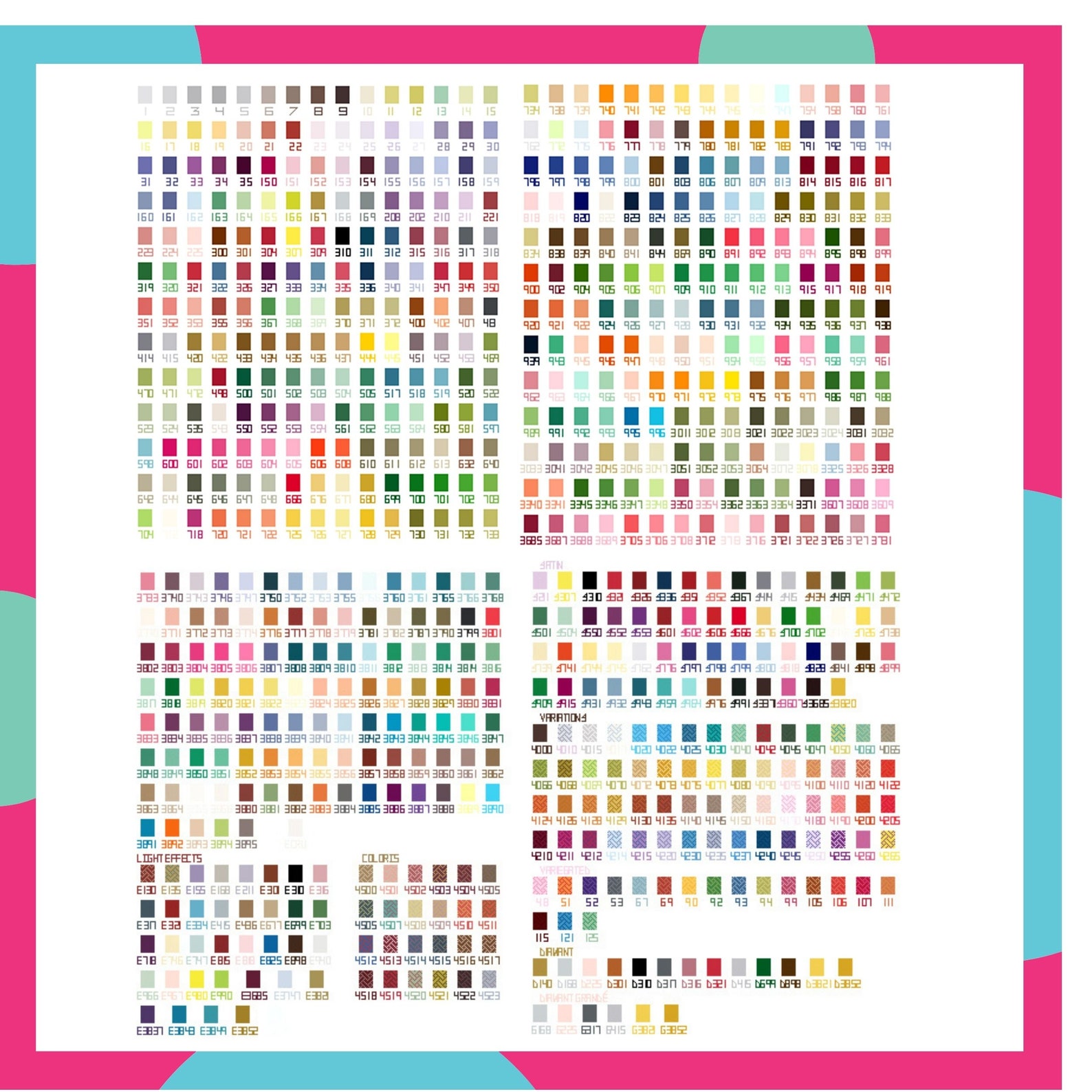 DMC Color Charts, 4 Patterns, #1-5200 & All Specialty Threads, DMC ...