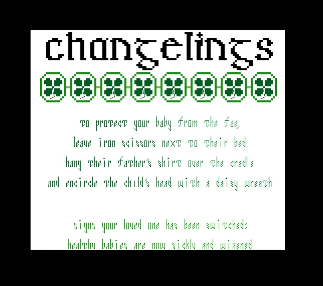 Irish Faerie Changelings PATTERN for Cross Stitch Green Shamrock Four ...
