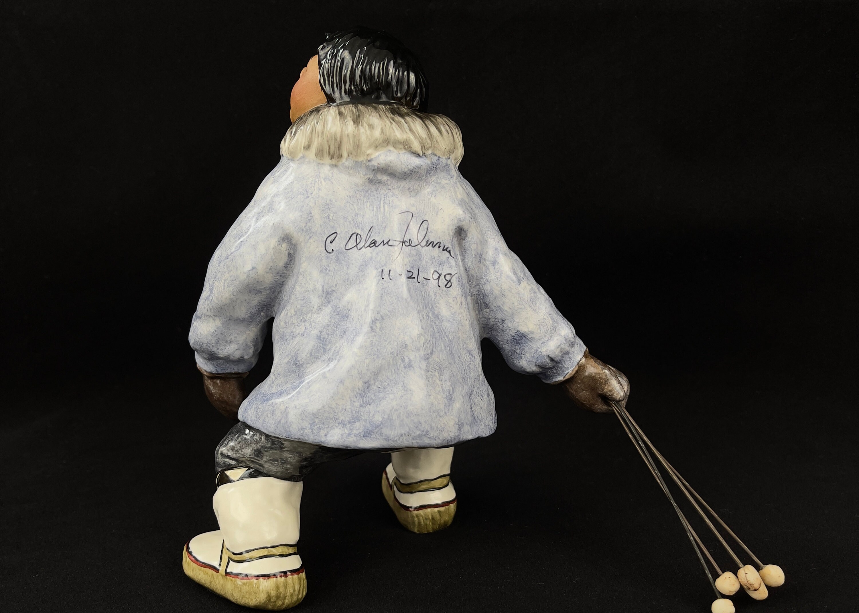 Signed C Alan Johnson Vintage Figurine the Bird Hunter With Blue Kuspuk ...