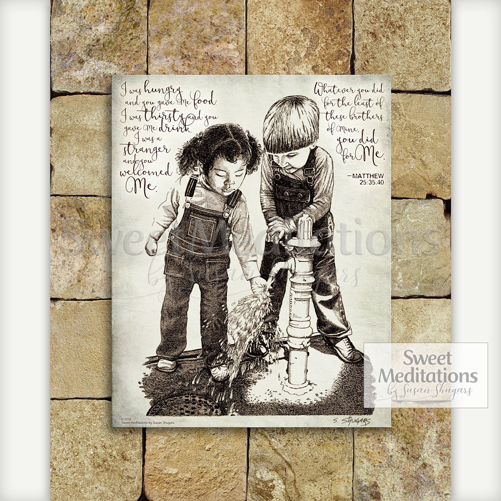 Pen & Ink Drawing, A Little Help, Children Illustration, Bible Verse ...