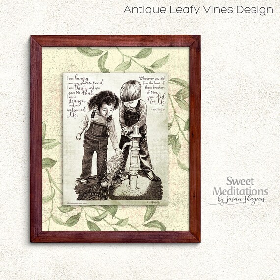 Pen & Ink Drawing A Little Help Children Illustration | Etsy