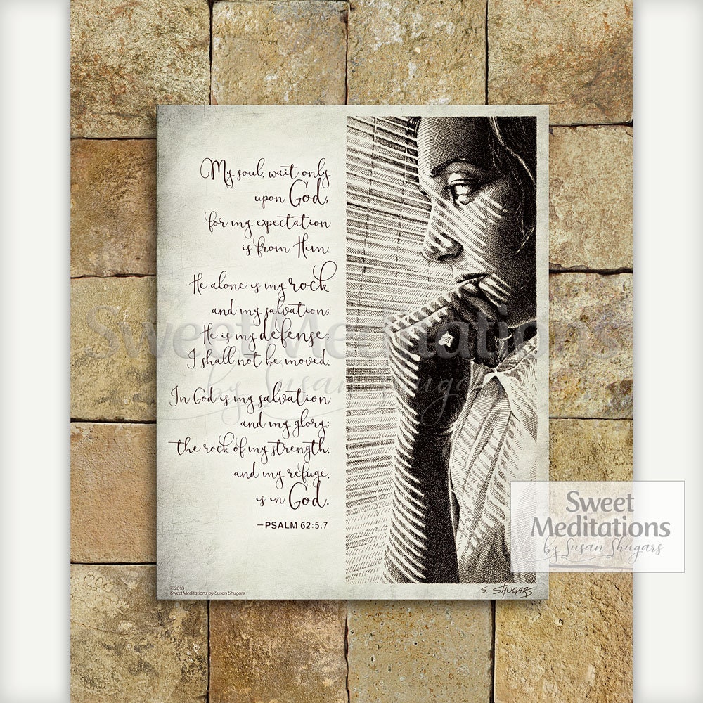 Pen & Ink Drawing, “expectation,” Woman Illustration, Bible Verse Psalm ...