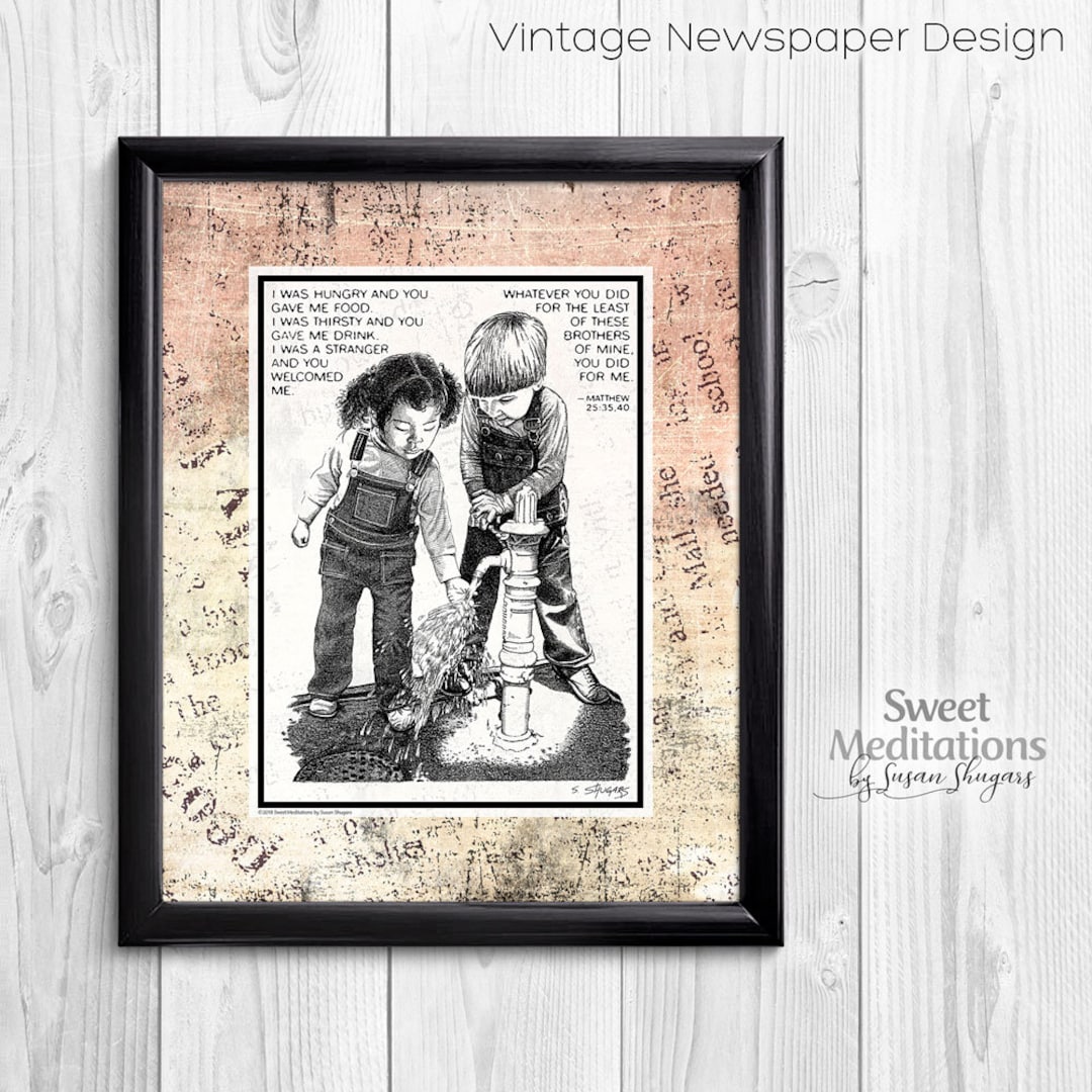 Pen & Ink Drawing, “A Little Help,” Children Illustration, Bible Verse ...