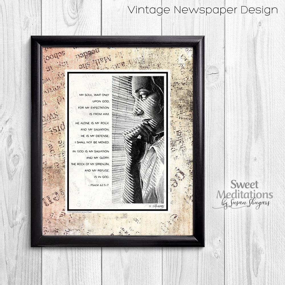 Pen & Ink Drawing, “expectation,” Woman Illustration, Bible Verse Psalm ...