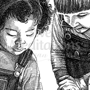 Pen & Ink Drawing A Little Help Children Illustration - Etsy