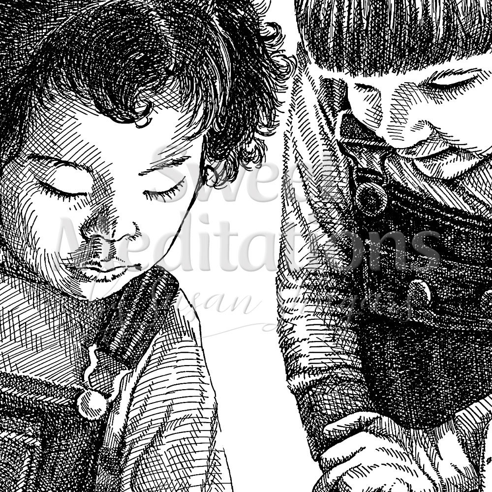 Pen & Ink Drawing, “A Little Help,” Children Illustration, Bible Verse ...