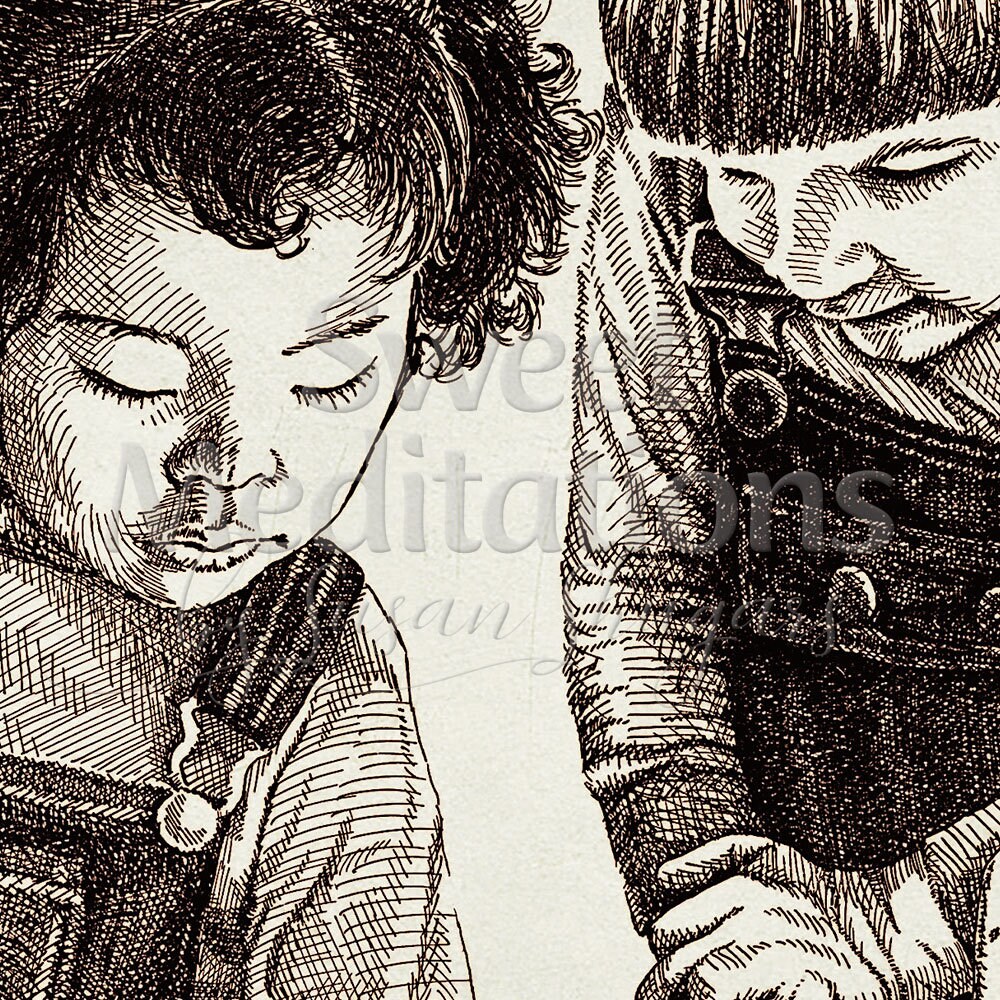 Pen & Ink Drawing, A Little Help, Children Illustration, Bible Verse ...