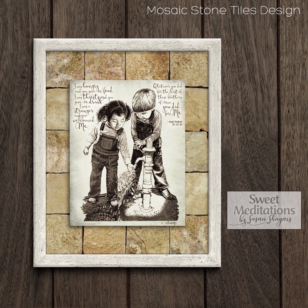 Pen & Ink Drawing, A Little Help, Children Illustration, Bible Verse ...