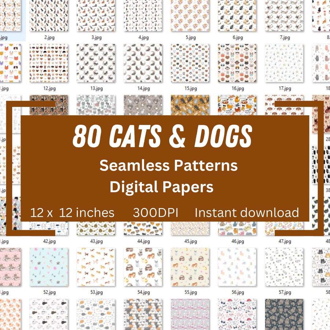 80 Cats & Dogs Themed, Seamless Pattern, Food Background, Printable ...