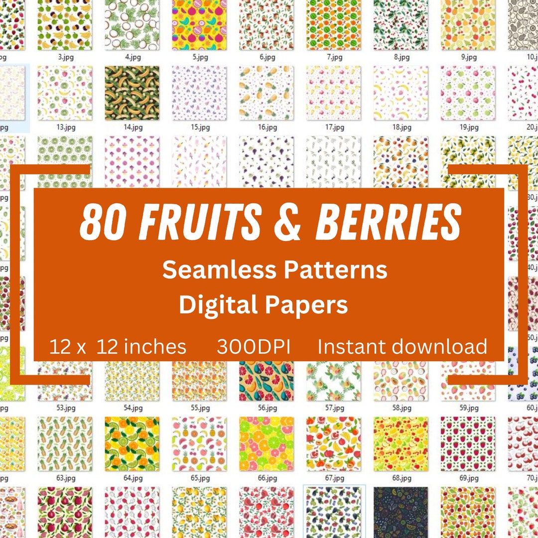 80 Fruits & Berries Themed, Seamless Pattern, Food Background ...