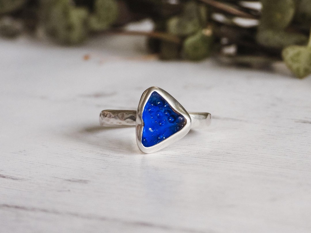 Dark Blue Cornish Seaglass Ring, Porthtowan, Cornwall. Recycled ...