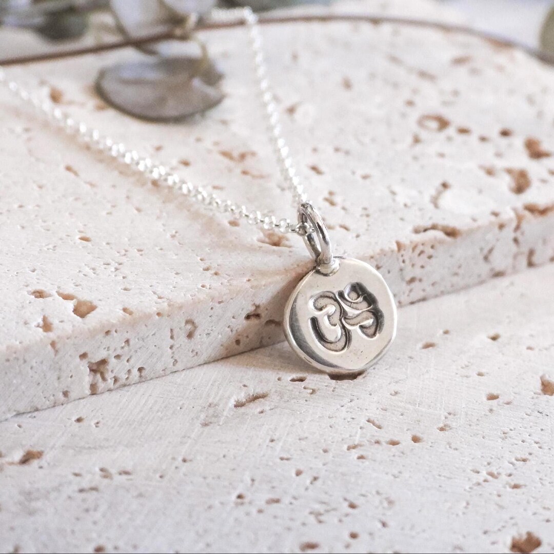 Dainty Om Symbol Charm Necklace: Silver 925 Yoga Pendant Handmade by ...