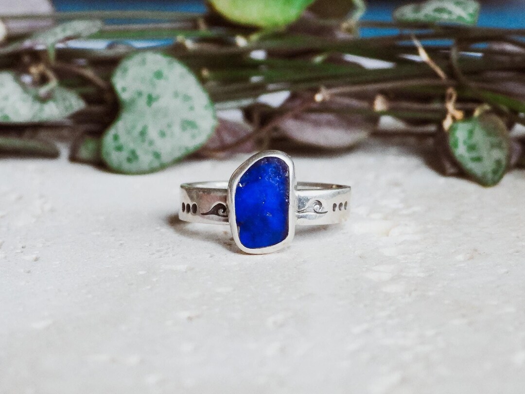 Blue Cornish Seaglass Wave Ring, Recycled Sterling Silver 925, Cornish ...