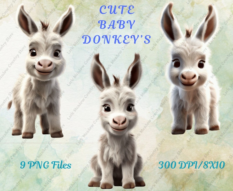 Cute Baby Donkey Clipart, Donkey Clipart, Happy Baby Donkeys, PNG Files ...