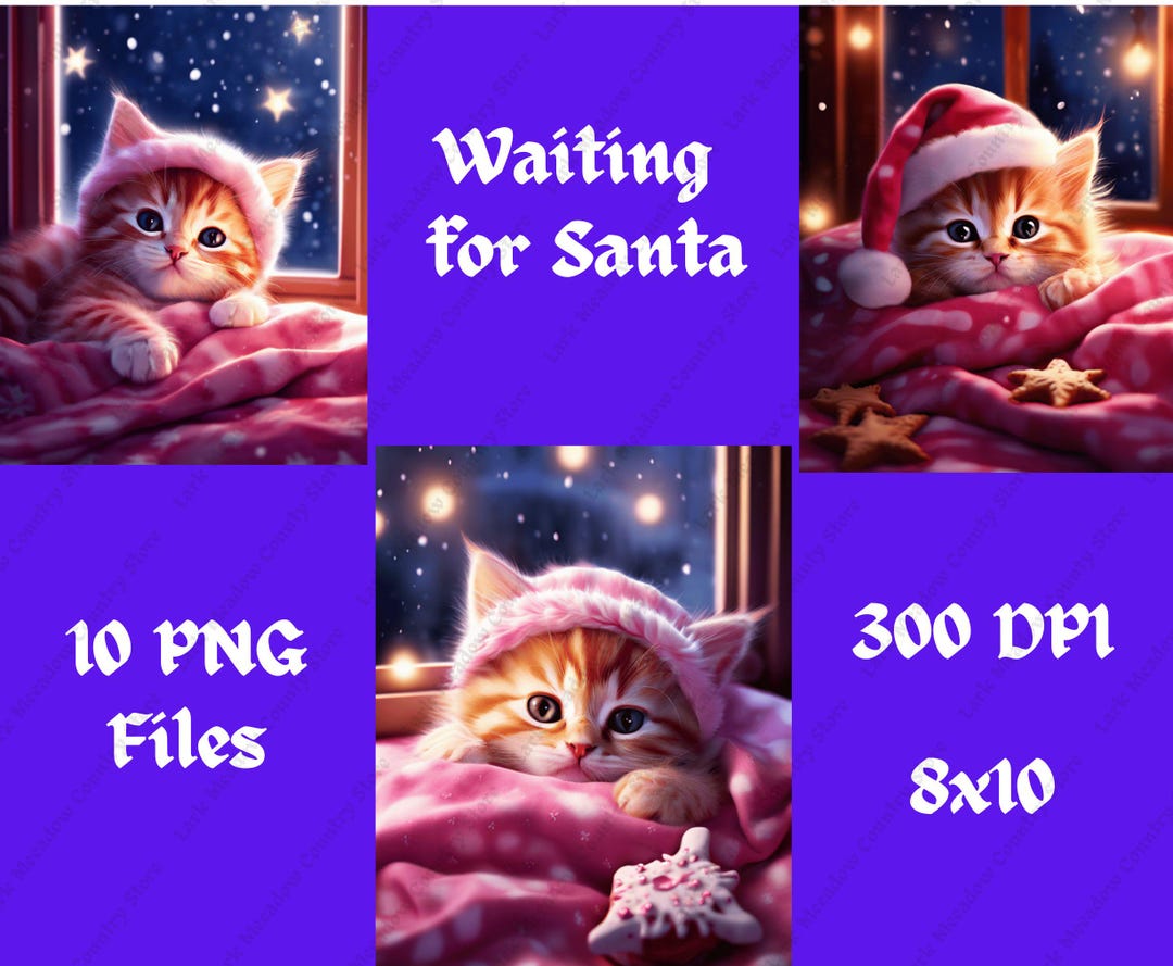 Kitten Waiting for Santa Clipart, Christmas Clipart, Holiday Clip Art ...