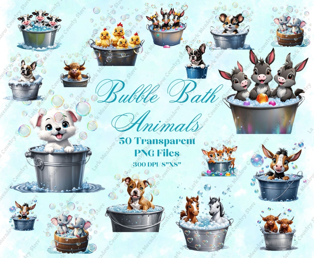 Bubble Bath Animals, Fun Baby Animals, Bathroom Decor, Watercolor ...