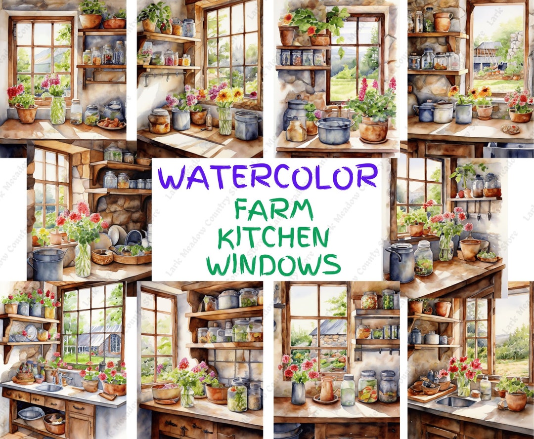 12 Watercolor Kitchen Window Clipart, Country Kitchen Window Clipart ...