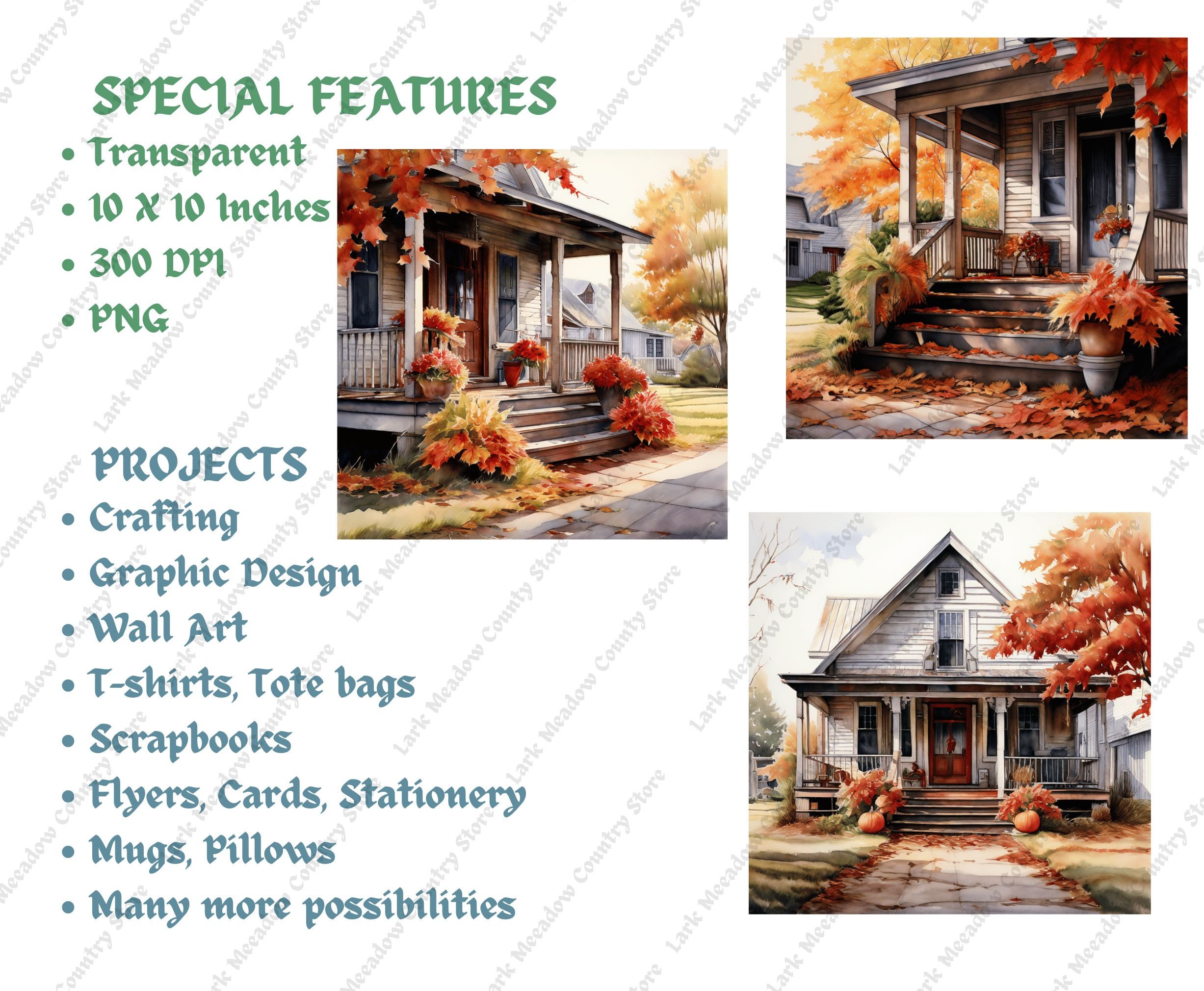 Watercolor Fall Porches, Porch Clipart, Watercolor Porch Images ...