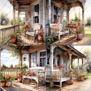 Watercolor Old Country Porches, Porch Clipart, Country Porch ...