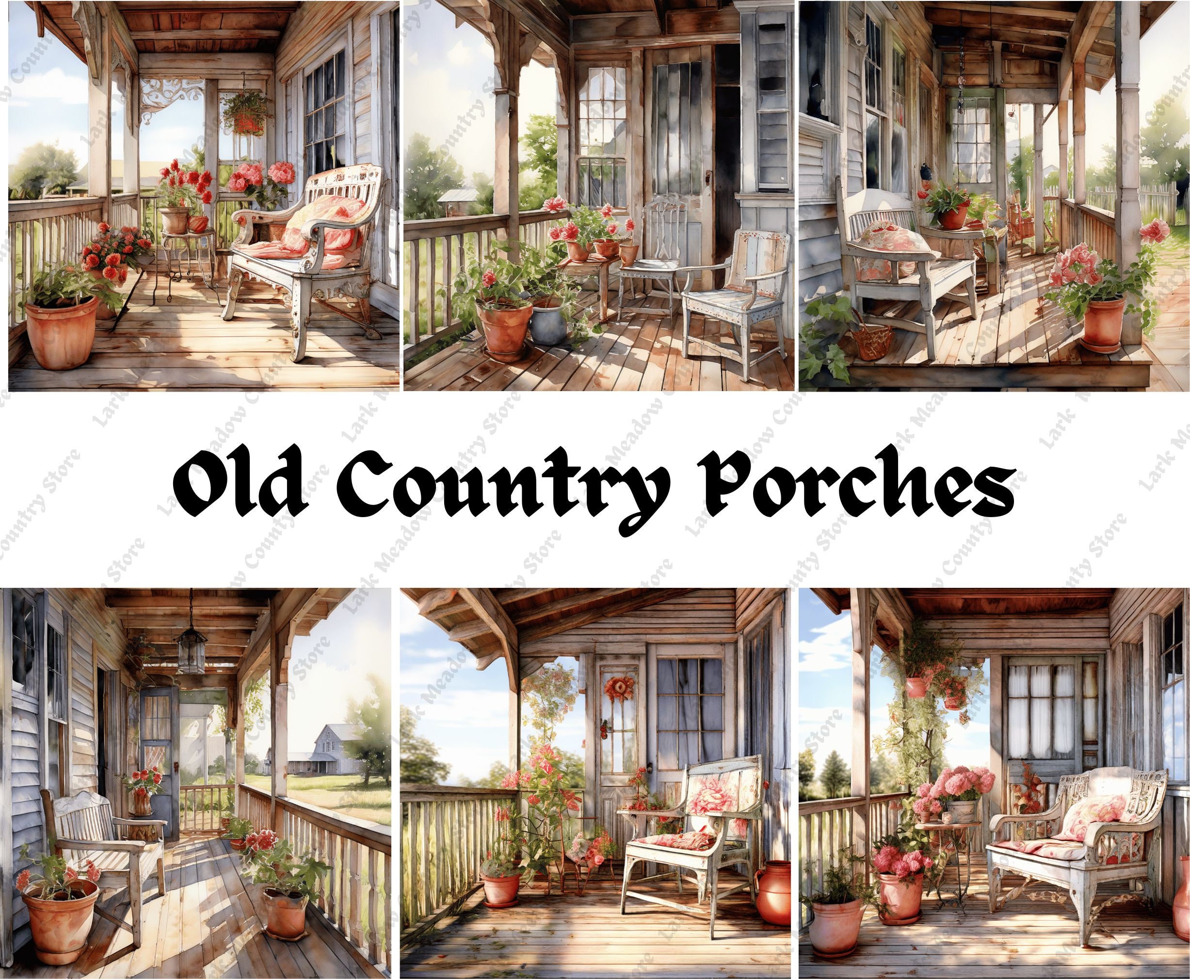 Watercolor Old Country Porches, Porch Clipart, Country Porch ...