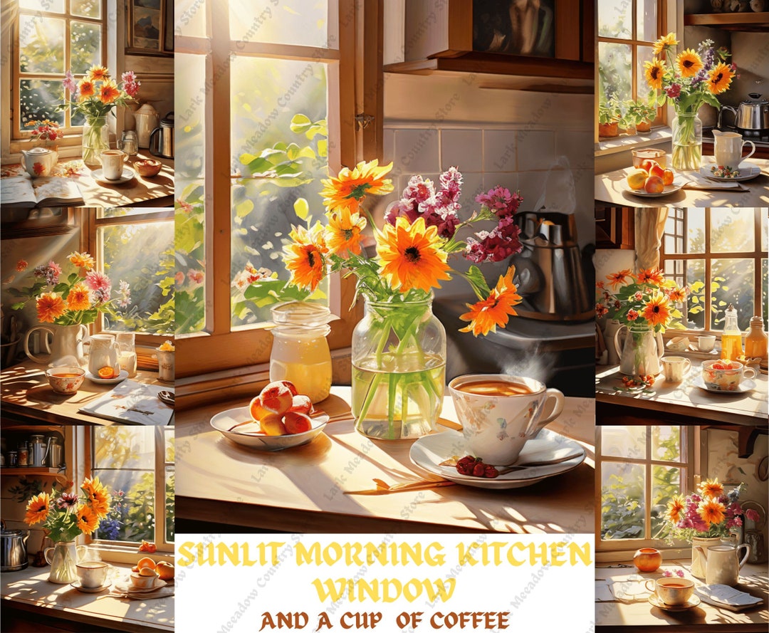 Sunlit Morning Kitchen Window Clipart, Kitchen Window, Morning Coffee ...