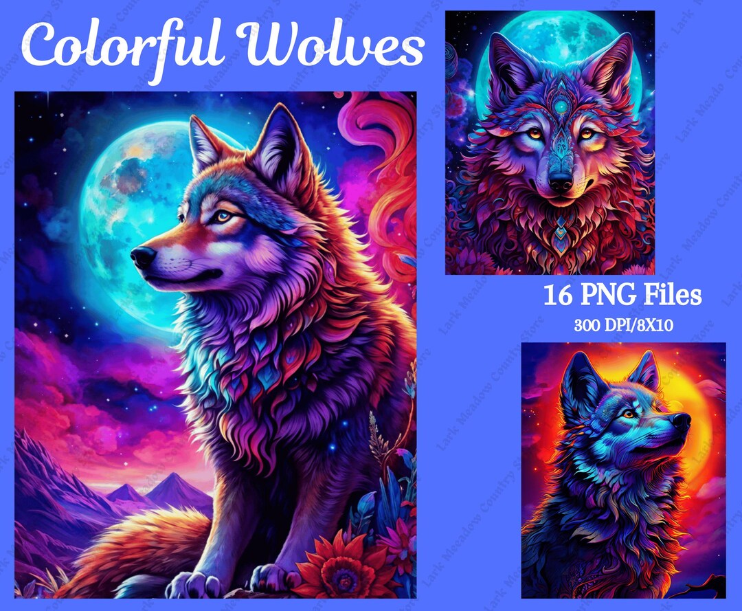 Wolf Clipart, Colorful Wolves, PNG Files, Commercial Use - Etsy