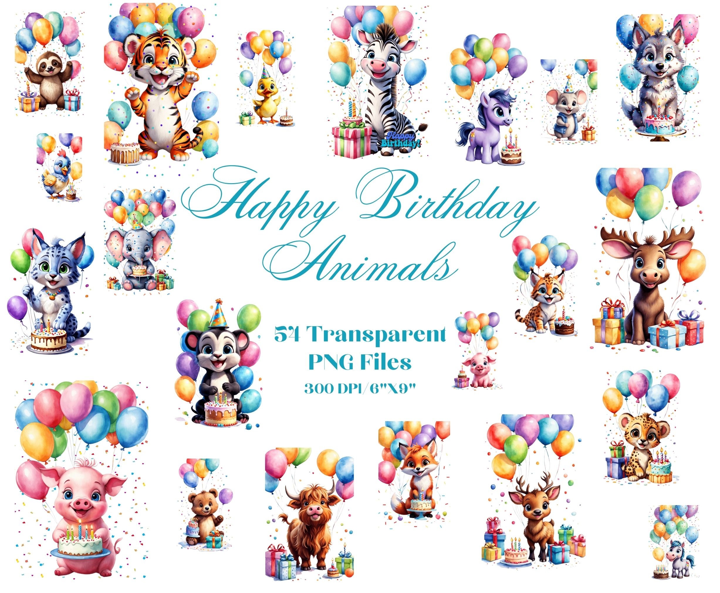 Birthday Animals Clipart, Birthday Party, Baby Animals, Watercolor ...