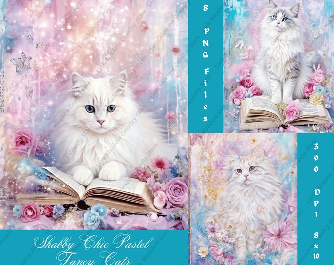 Shabby Chic Fancy Cats, Pastel, Cute Cat Clipart, Fancy Kittens, PNG ...