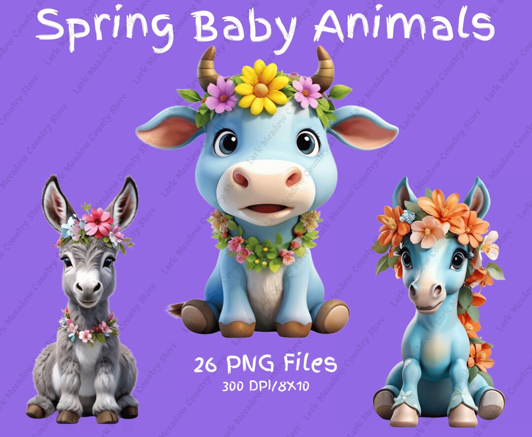 Spring Animals Clip Art, Baby Animals Clipart, PNG Files, Commercial ...