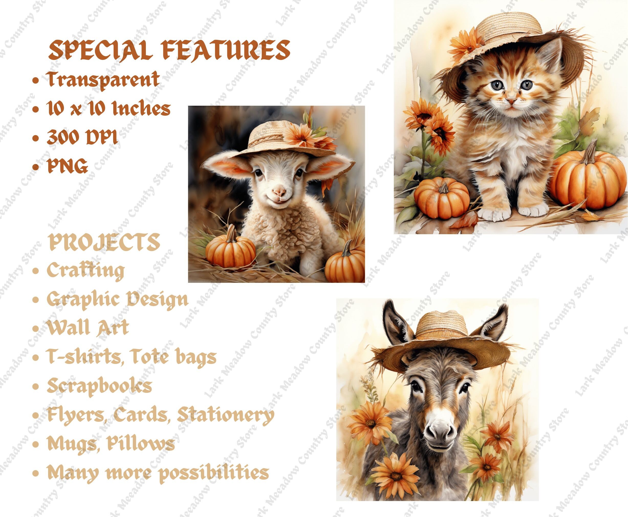 Watercolor Farm Fall Animals, Fall Animal Images, Animals With Hats ...