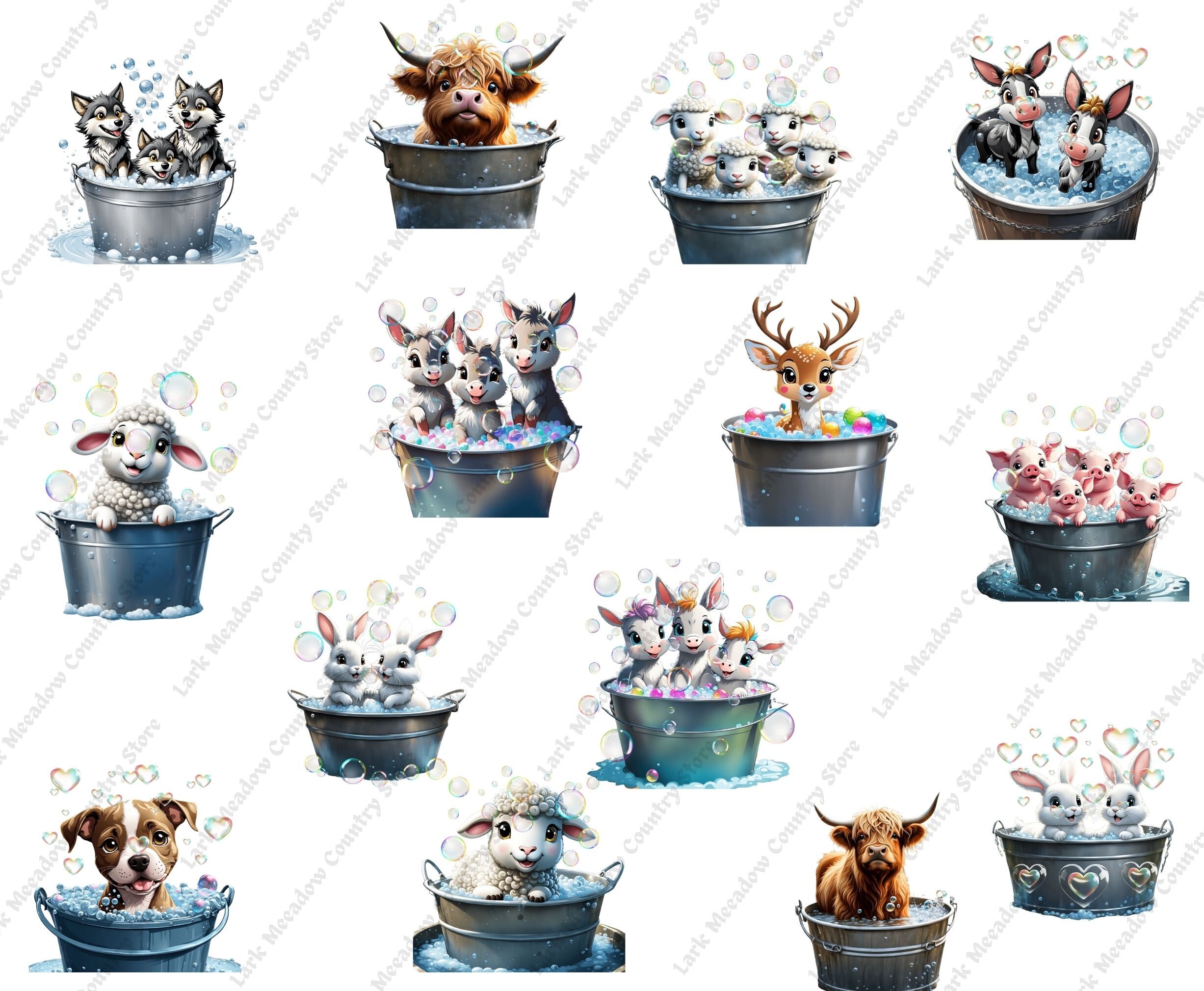 Bubble Bath Animals 2, Fun Baby Animals, Bathroom Art, Watercolor ...