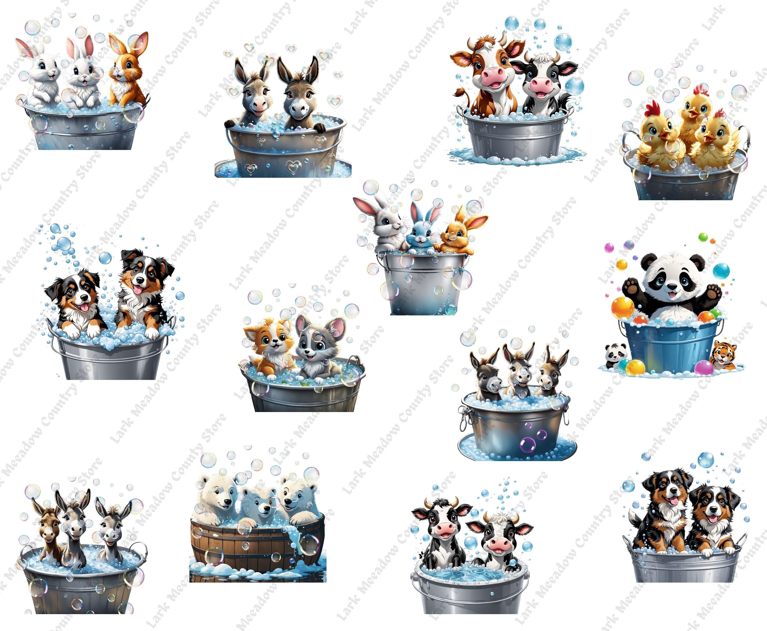 Bubble Bath Animals 2, Fun Baby Animals, Bathroom Art, Watercolor ...