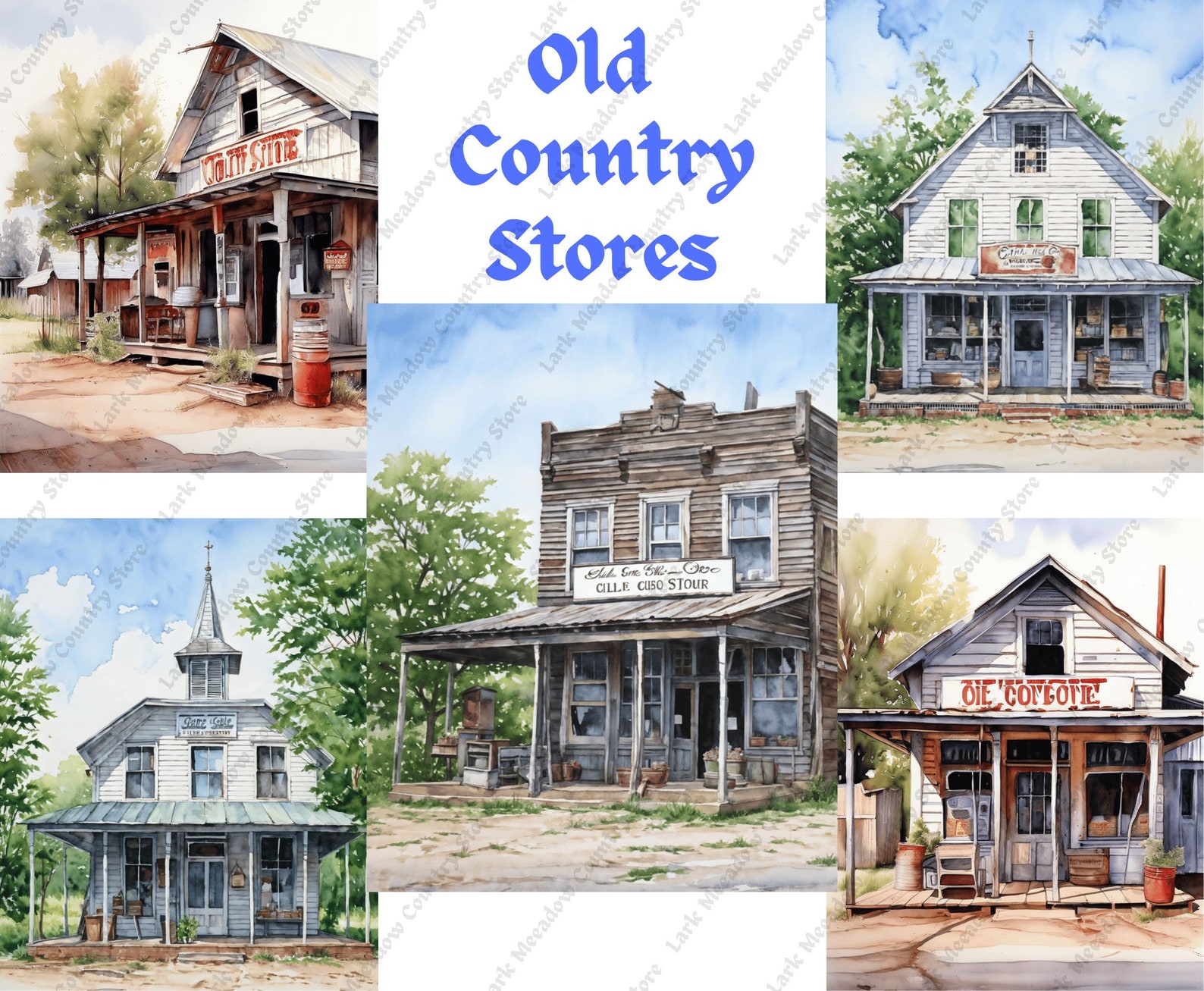 Watercolor Old Country Store, Country Storefront, Storefront, Country ...