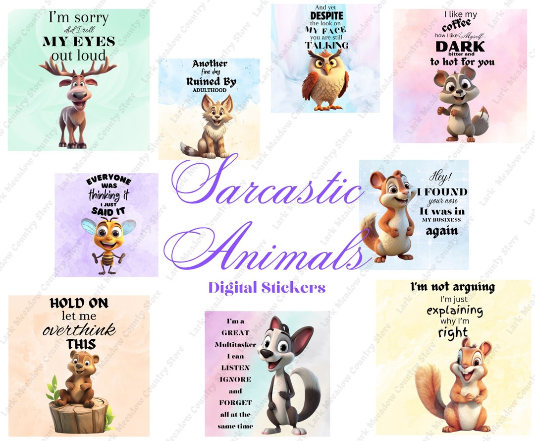 Funny and Cute Sarcastic Animals Stickers, Commercial Use, PNG Bundle ...