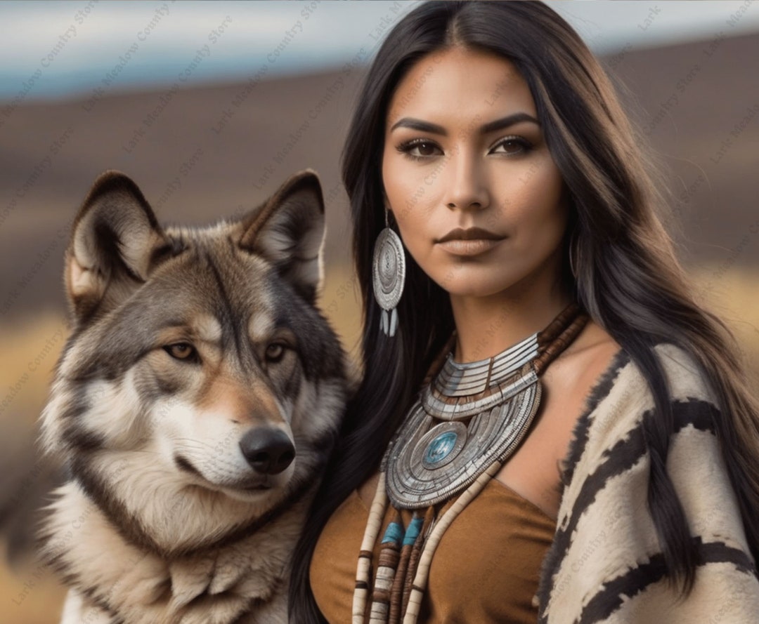 Native American Indian Woman and Wolf, Native American Indian Woman and ...