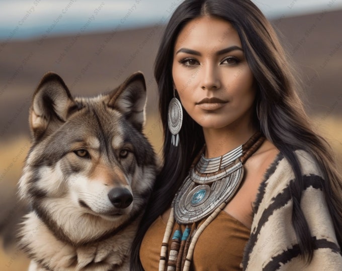 Native American Indian Woman and Wolf, Native American Indian Woman and ...