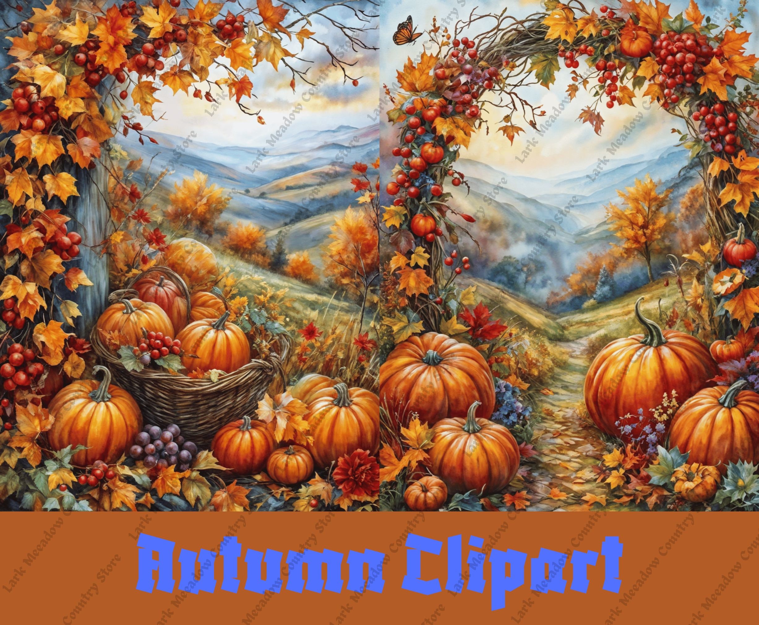 Autumn Clipart, Fall Clipart, Autumn Pumpkins, PNG Files, Commercial ...