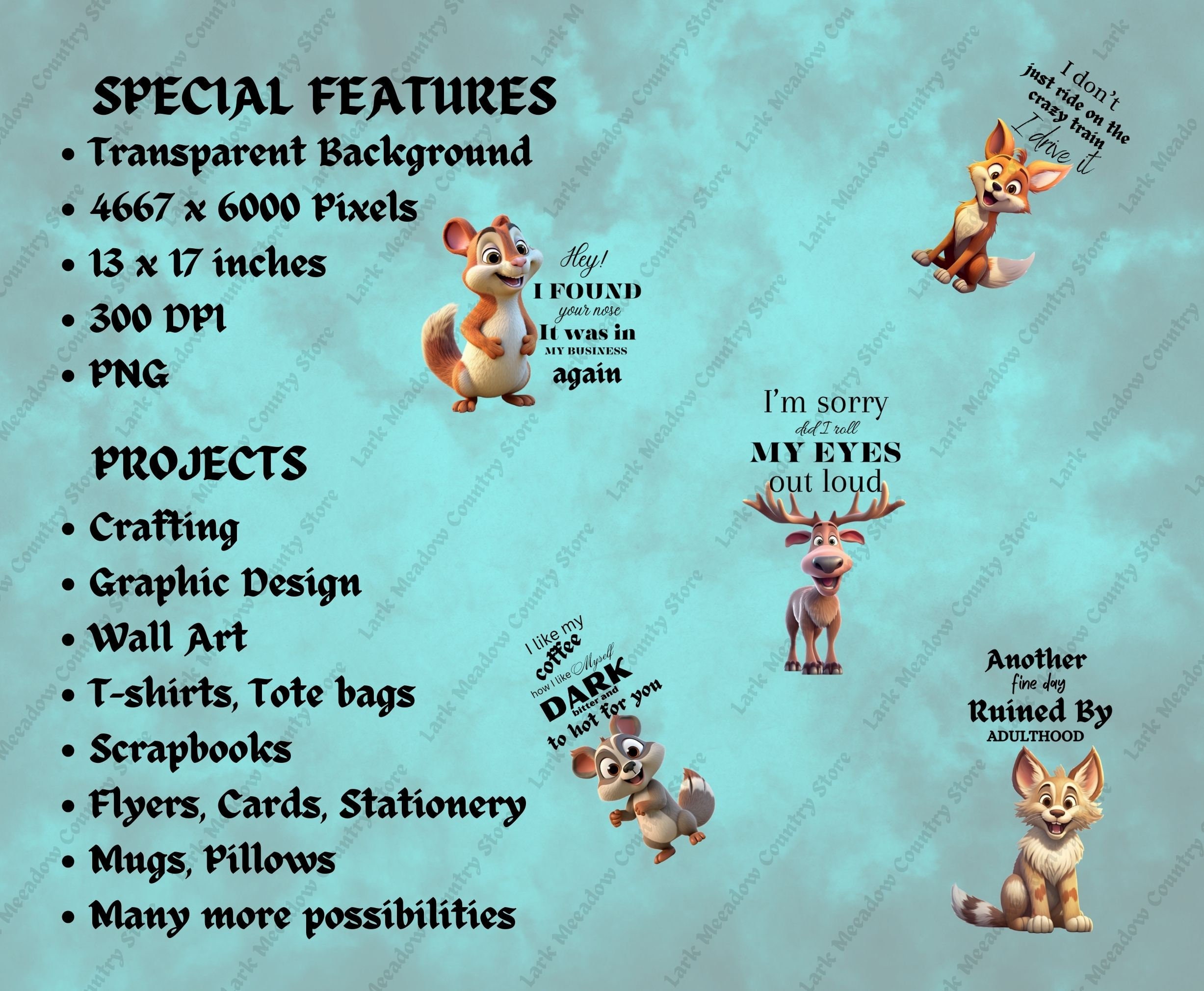 Funny and Cute Sarcastic Animals, Commercial Use, Clipart PNG Bundle 32 ...