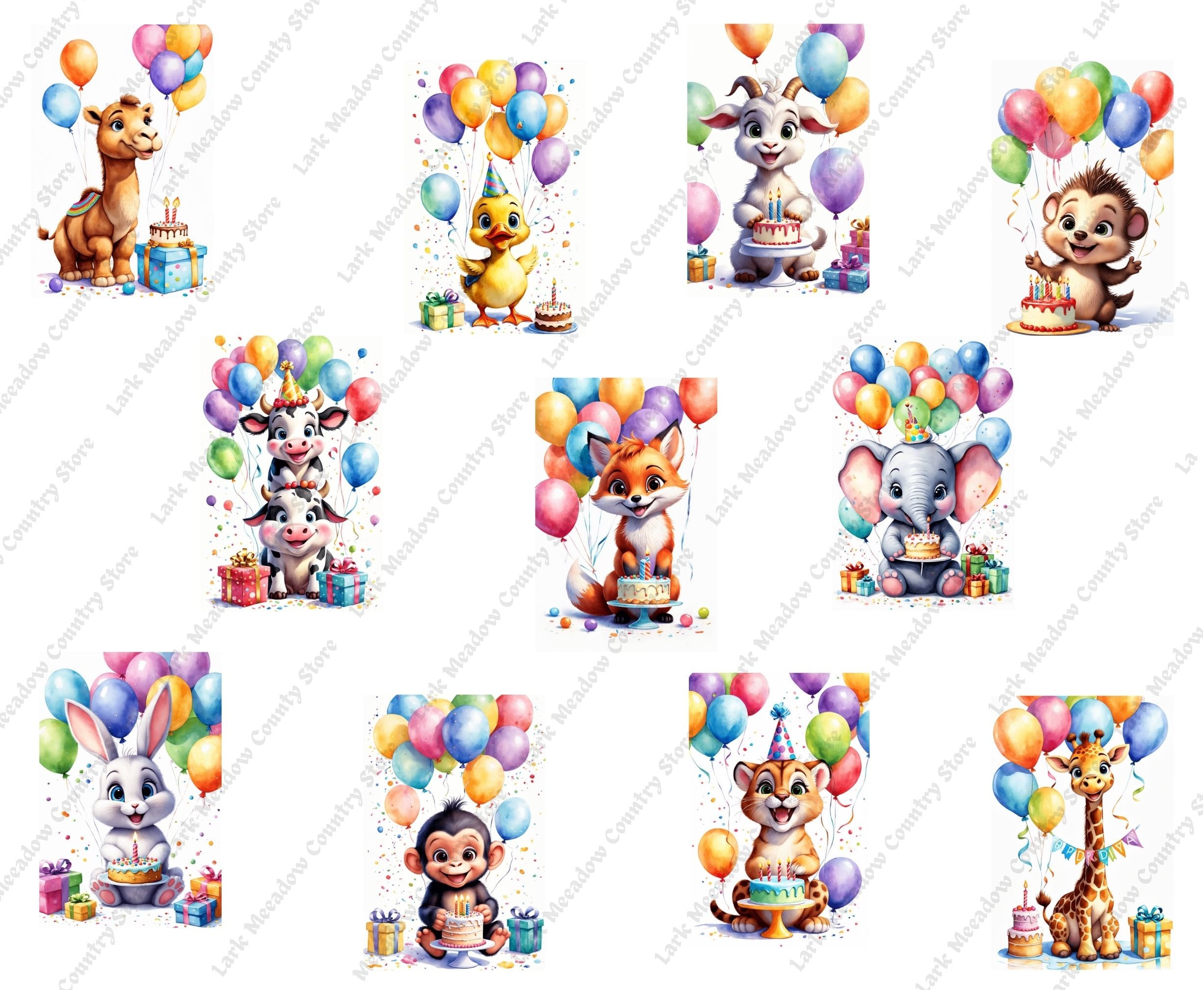Birthday Animals Clipart, Birthday Party, Baby Animals, Watercolor ...