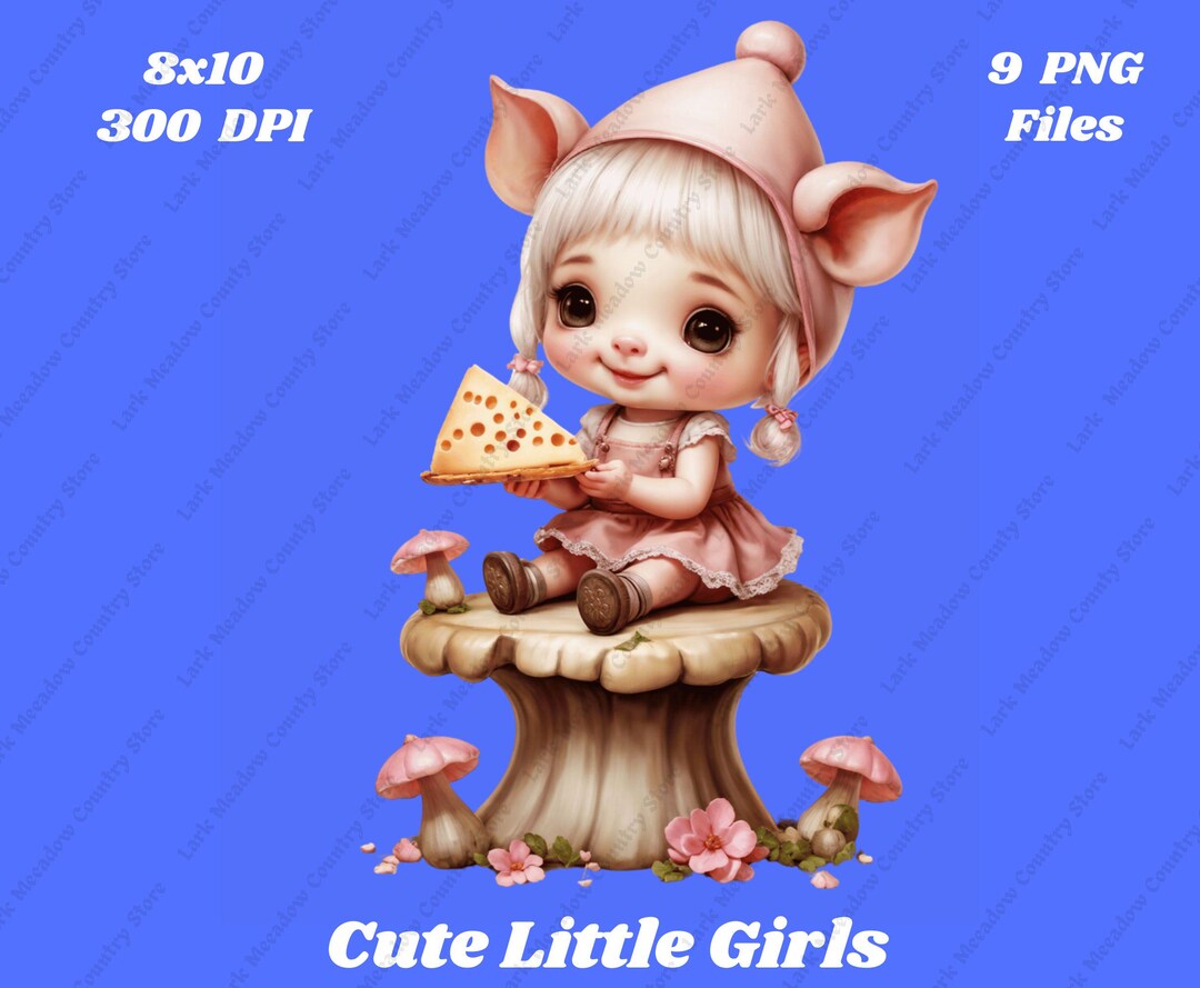 Cute Little Girls Clipart, Fantasy Little Girls With Animal Ears, PNG ...