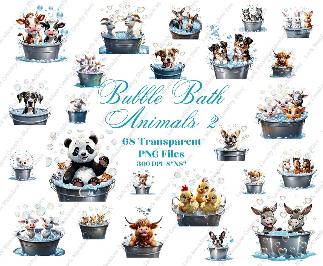 Bubble Bath Animals 2, Fun Baby Animals, Bathroom Art, Watercolor ...