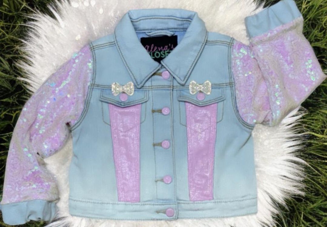 Girls Custom Denim Jacket Hand Painted Name & Any Color Sequin Sleeves ...