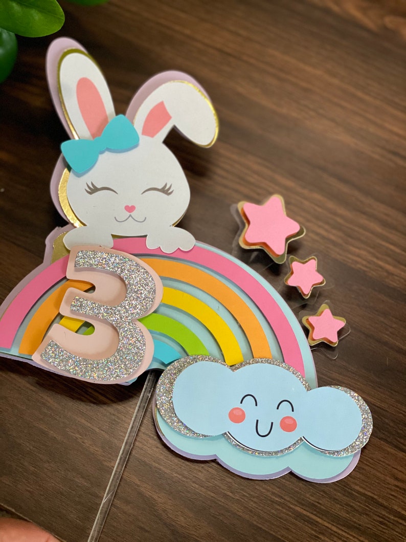 Bunny Cake Topper/ Bunny Rainbow Cake Topper - Etsy